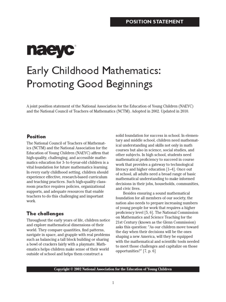 Naeyc Math Position Statement Pdf National Council Of Teachers Of