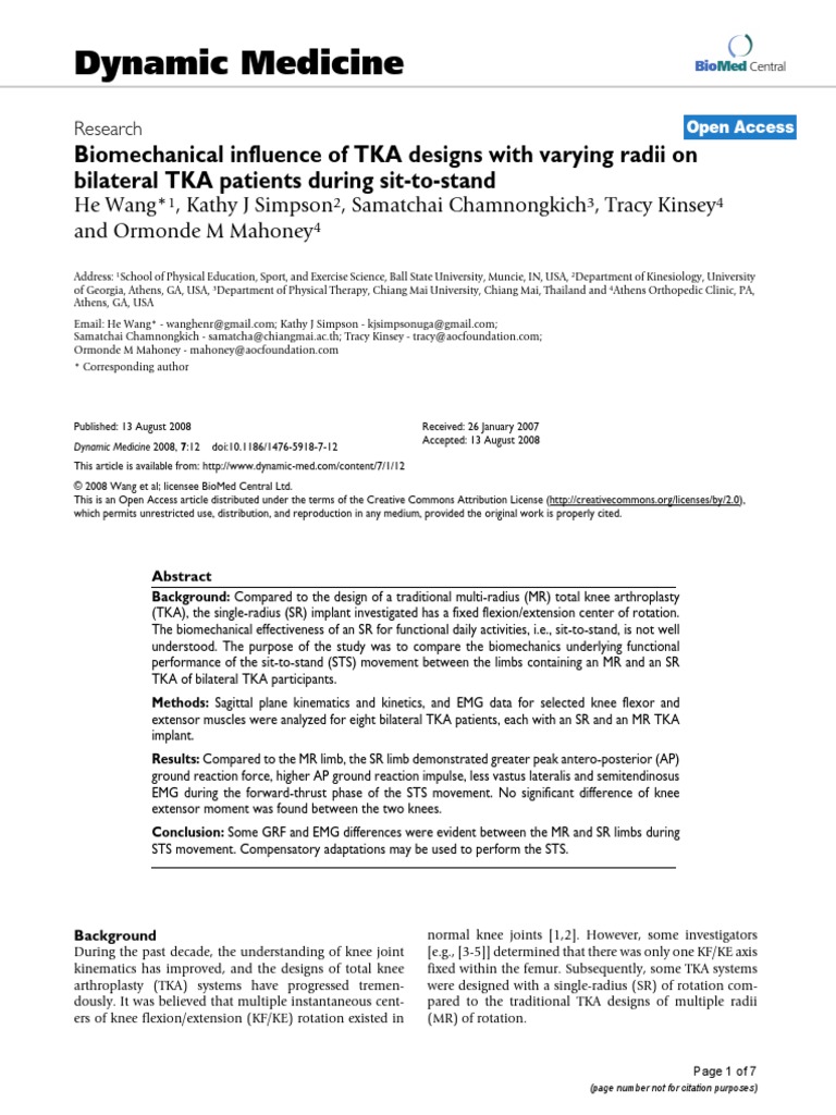 Biomechanical Influence of TKA Designs With Varying Radii On Bilateral ...