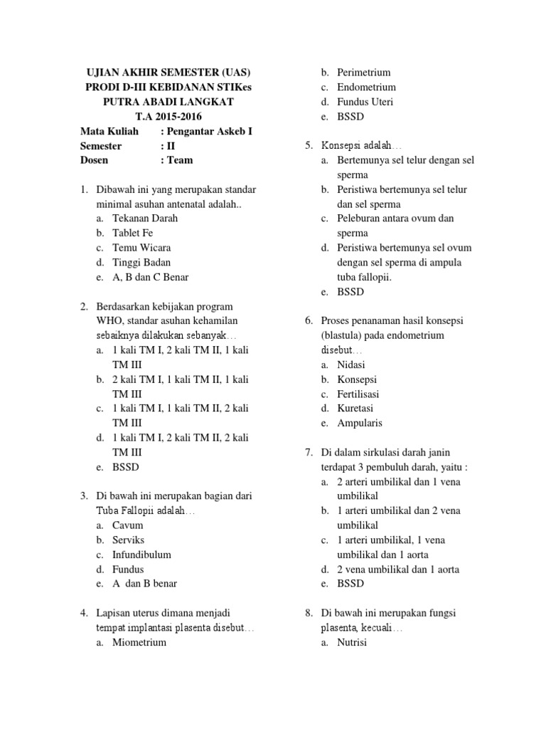 Soal Uas Pengantar Askeb I | PDF