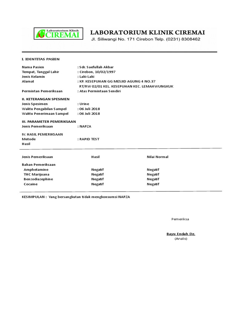 Hasil Lab Napza | PDF