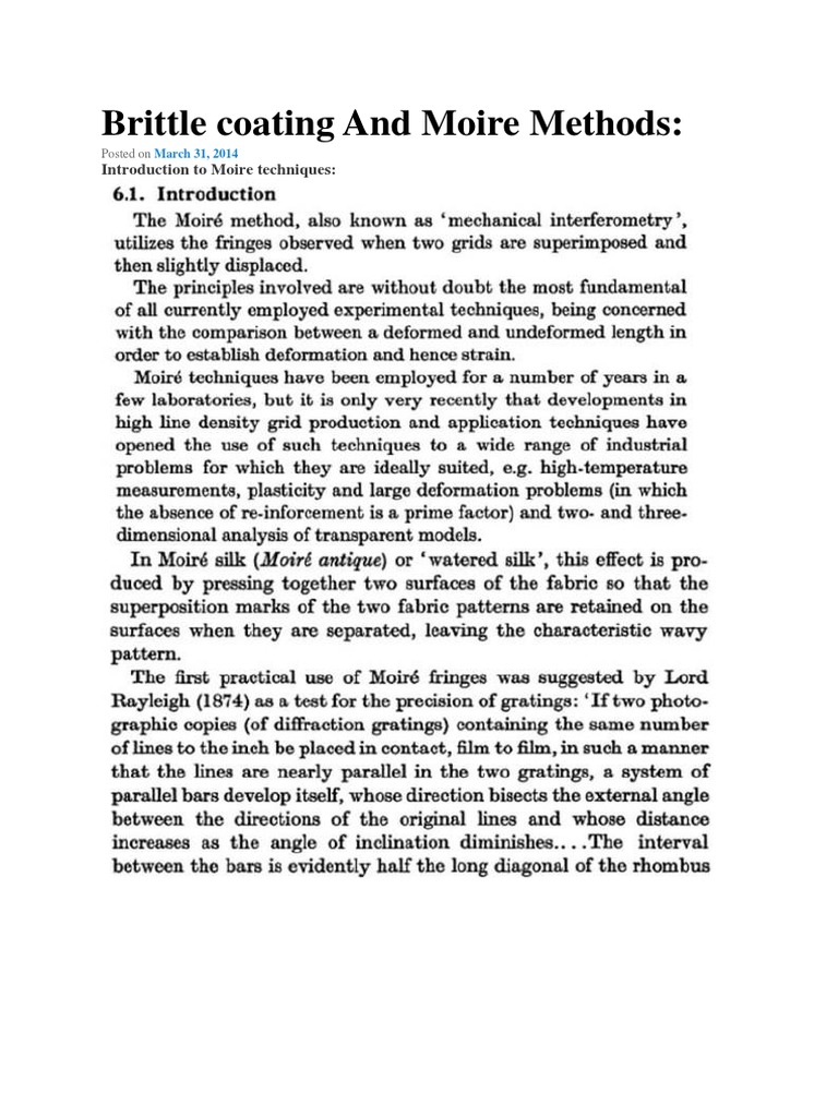 Brittle Coating and Moire Methods:: Introduction To Moire Techniques | Download Free PDF ...