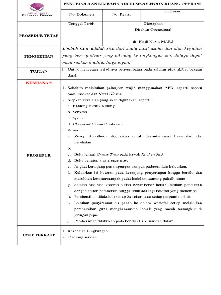 Sop Pembersihan Grease Trap | PDF