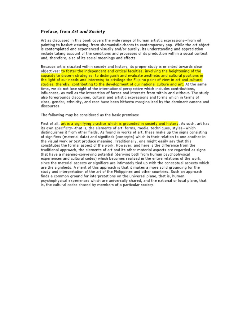 Preface Art And Society Pdf Discourse Philippines