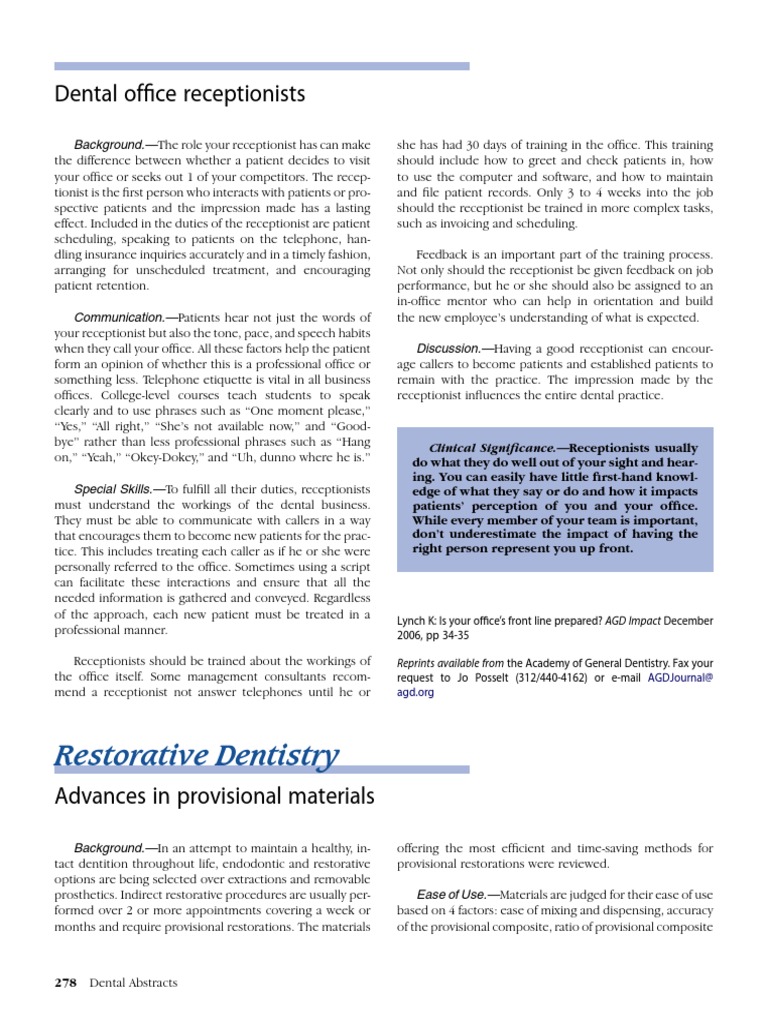Dental Office Receptionists: Restorative Dentistry | PDF | Dentistry ...