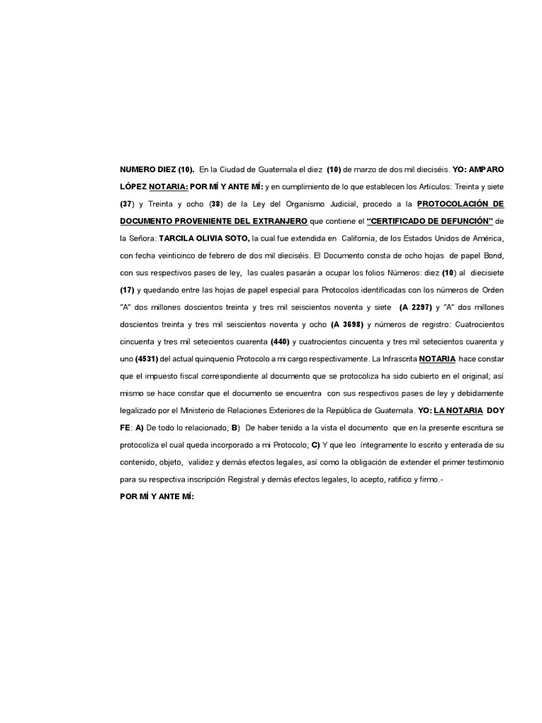 Acta de Protocolización Guatemala Ejemplo | PDF