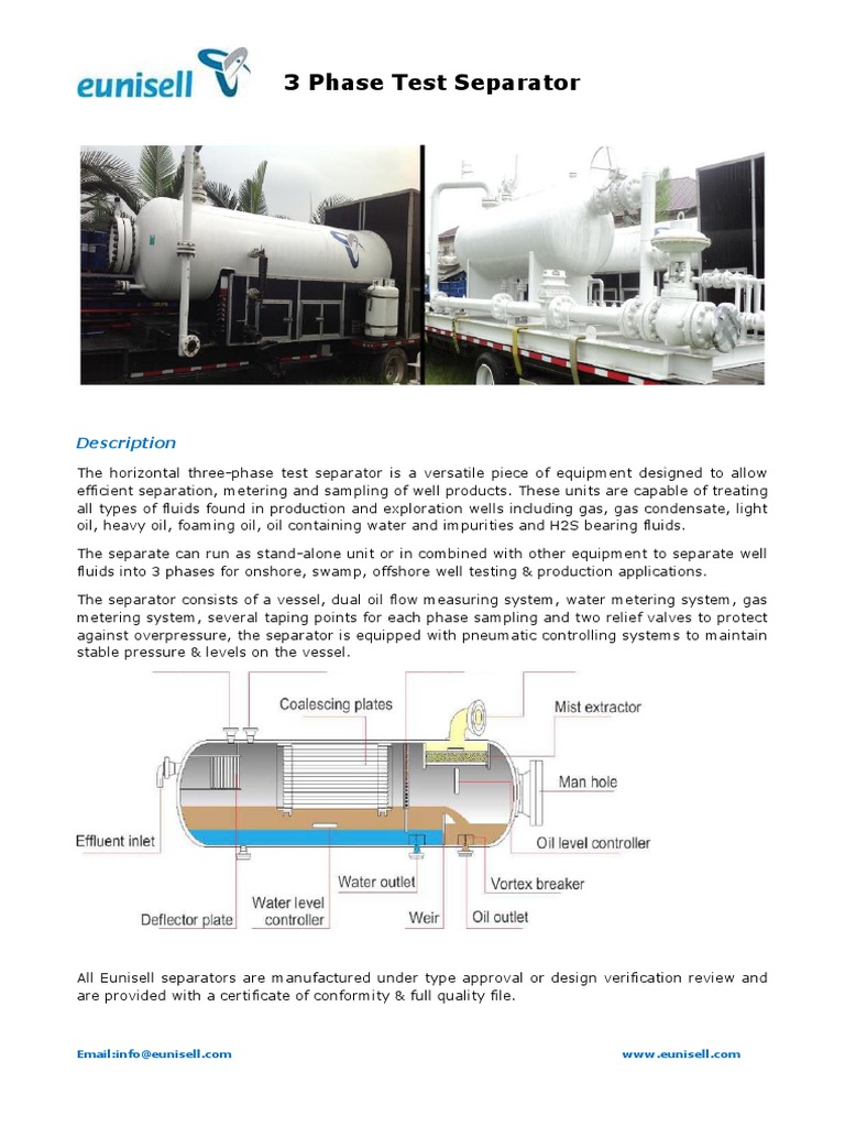 3 Phase Test Separator: Description | Download Free PDF | Gases | Gas ...