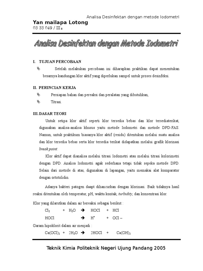 Analisa Sisa Chlor | PDF