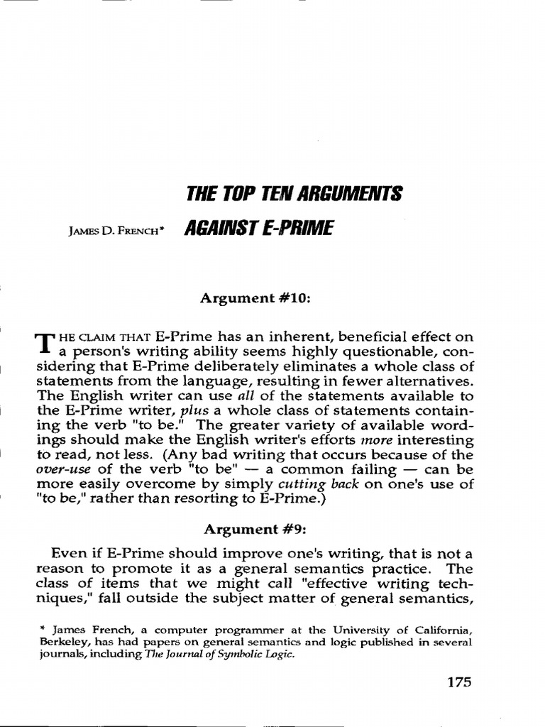 The Top Ten Arguments Against E-Prime | PDF | Verb | Linguistics