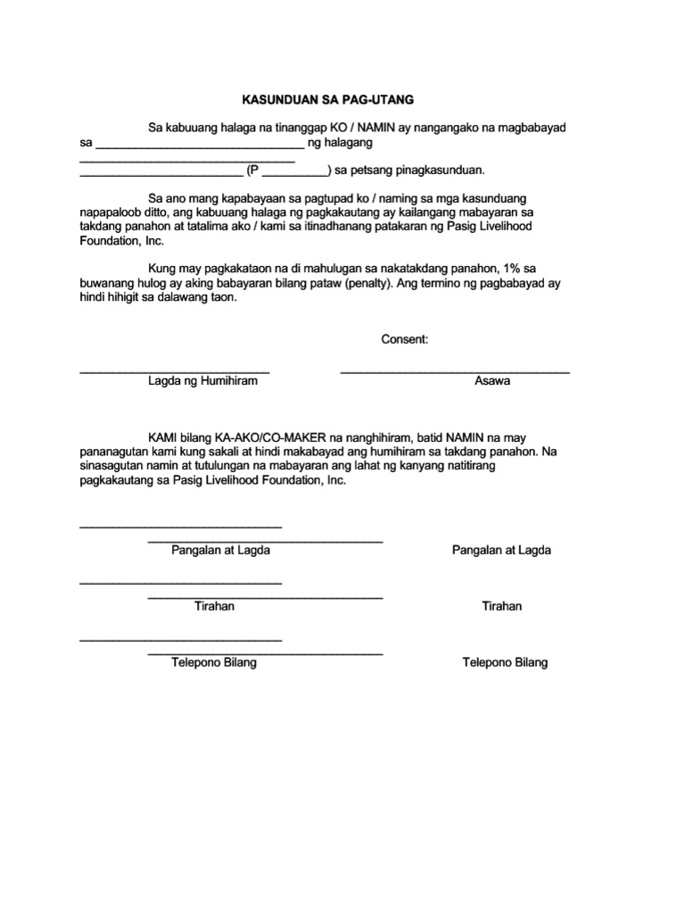 Kasunduan Sa Pag Utang PDF | PDF