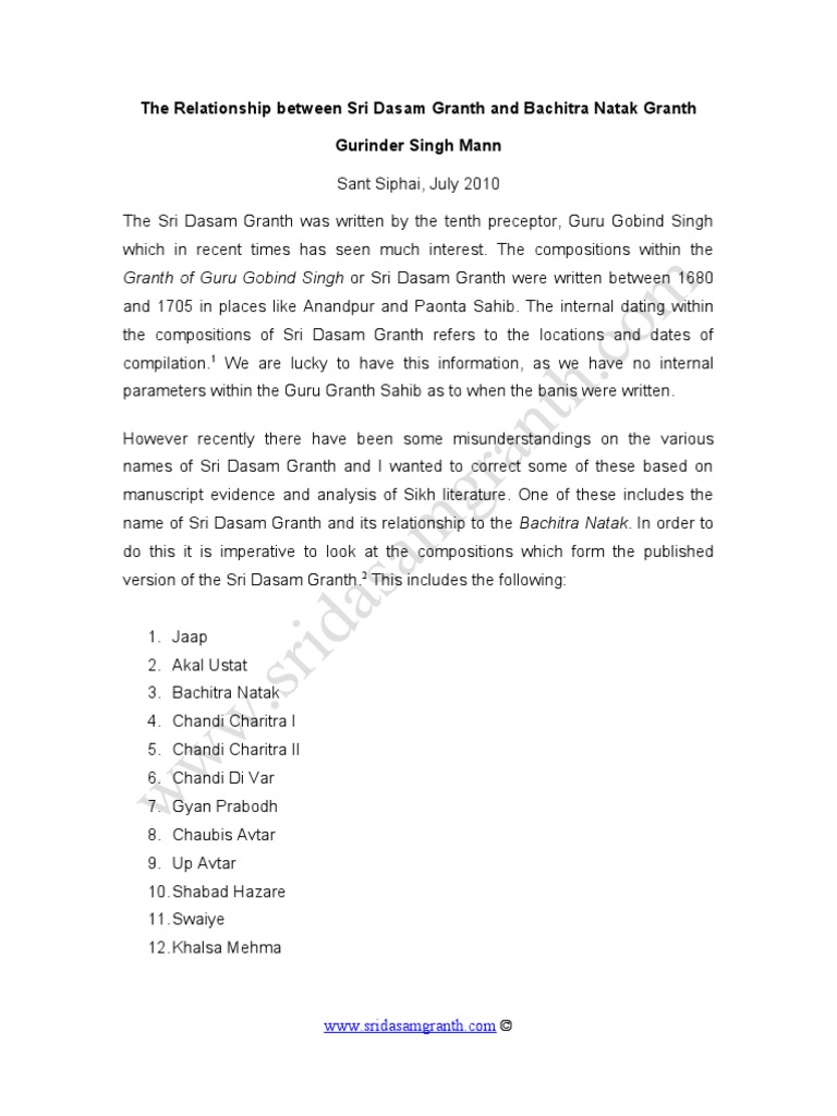 The Relationship Between Sri Dasam Granth and Bachitra Natak Granth ...