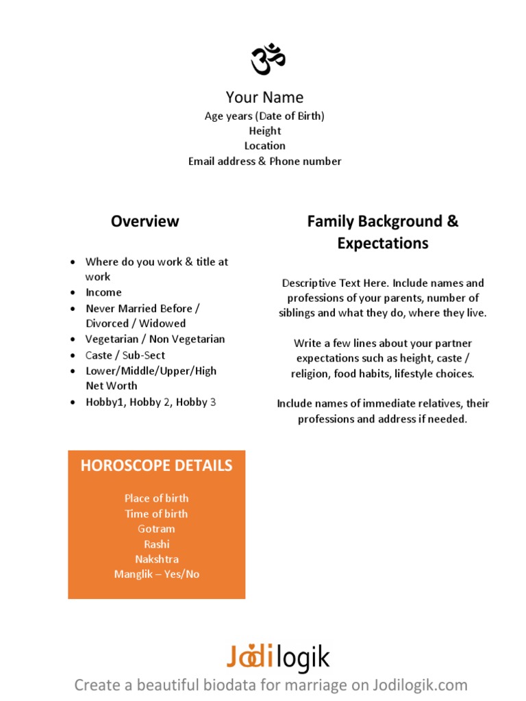 Hindu Marriage Biodata Format in Word | PDF | Marriage | Kinship And ...