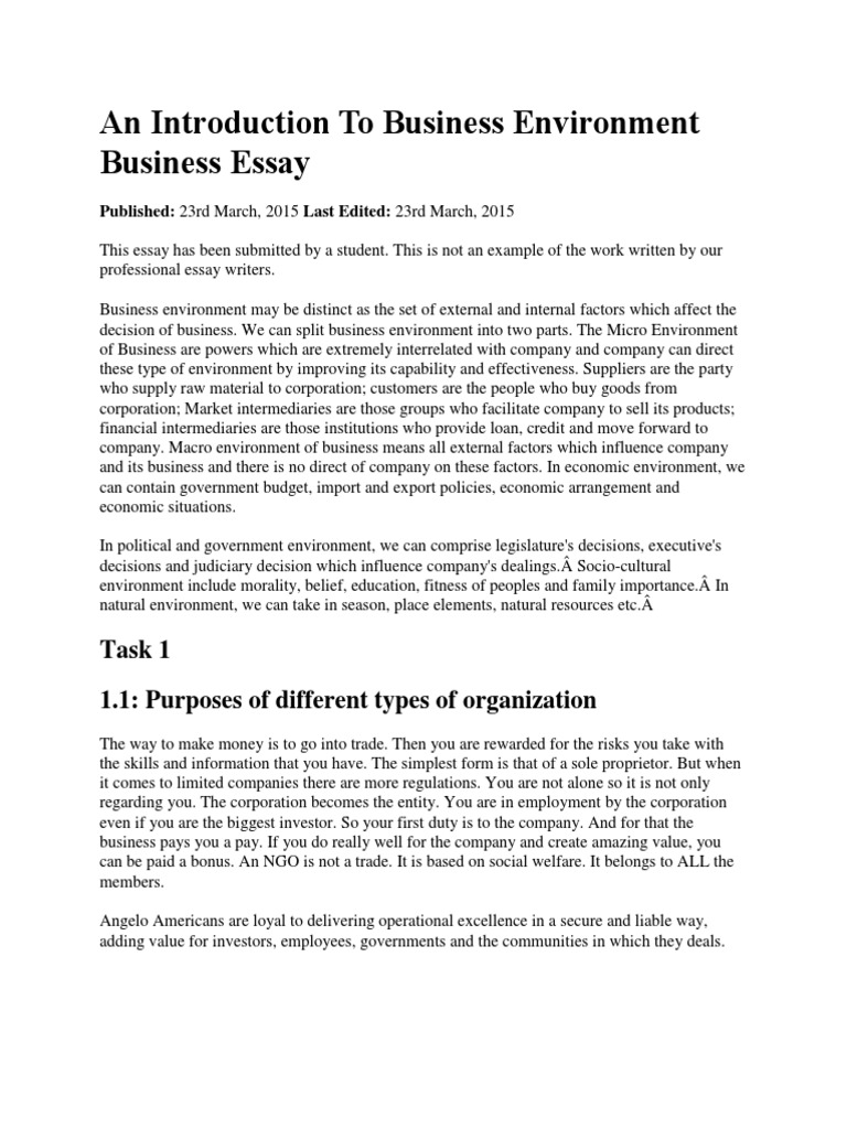 An Introduction To Business Environment Business Essay | PDF | Sole ...