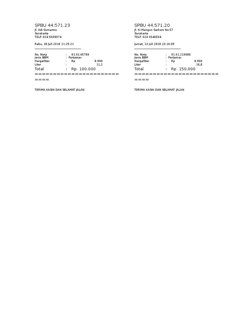 Struk Bensin Editan 2 | PDF