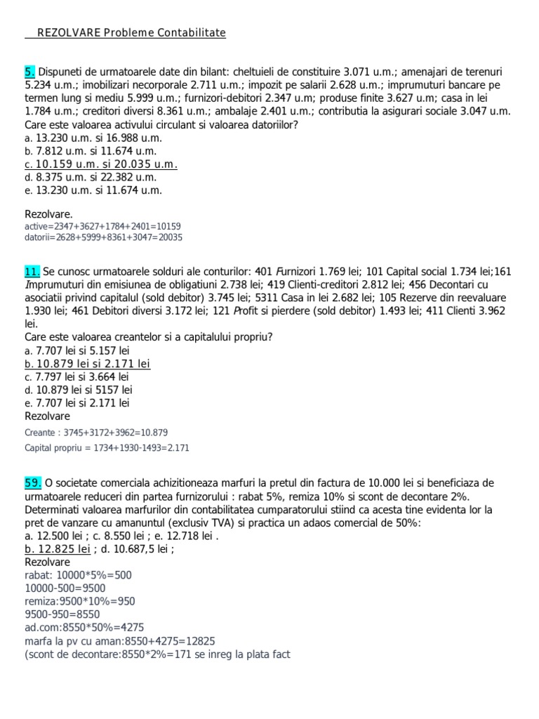Rezolvare Probleme Contabilitate | PDF