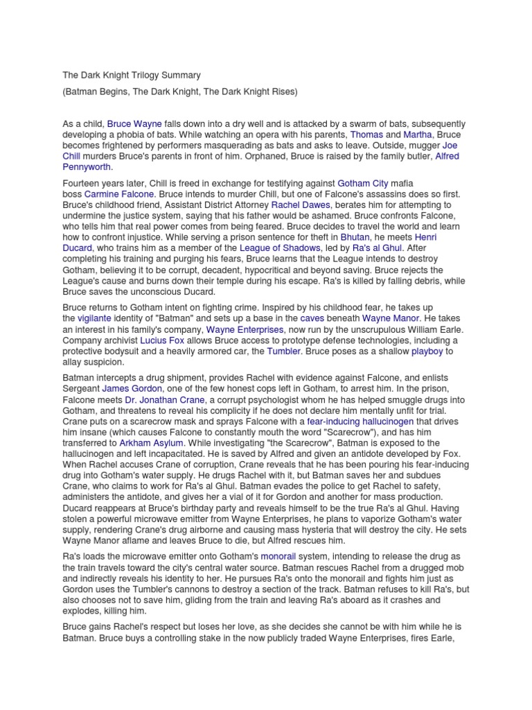 The Dark Knight Trilogy Summary | PDF | Batman | Superhero Fiction