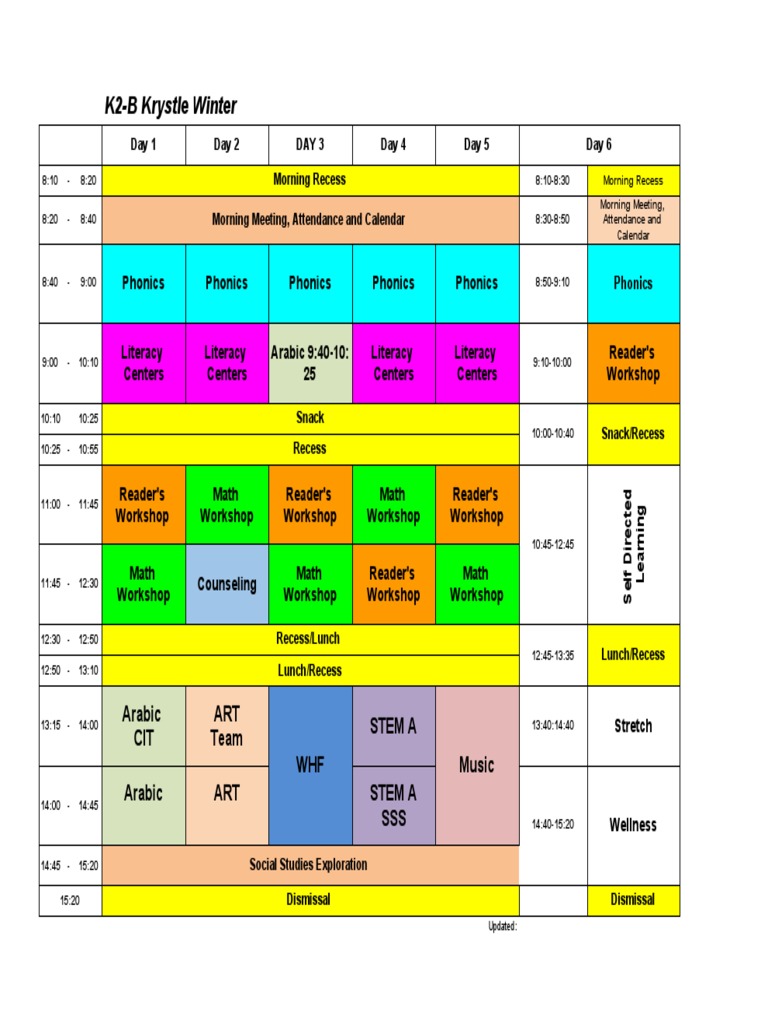 K2-B Winter Weekly Schedule | PDF | Writing | Behavior Modification