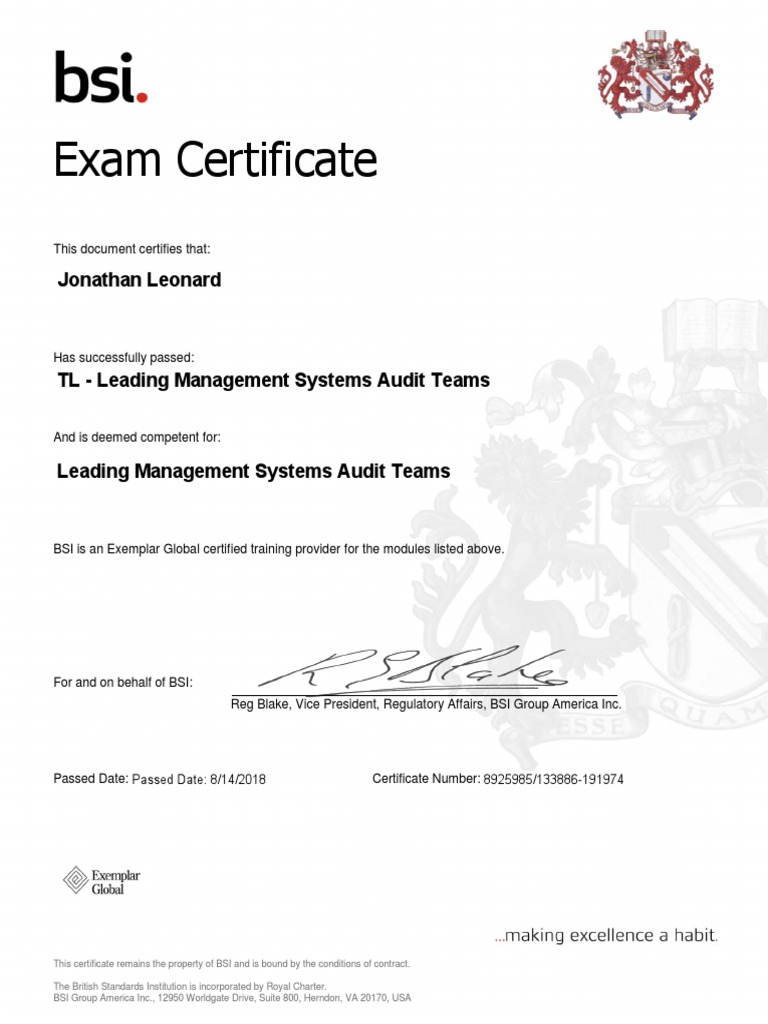 TL Audit Certification for Jonathan Leonard | PDF