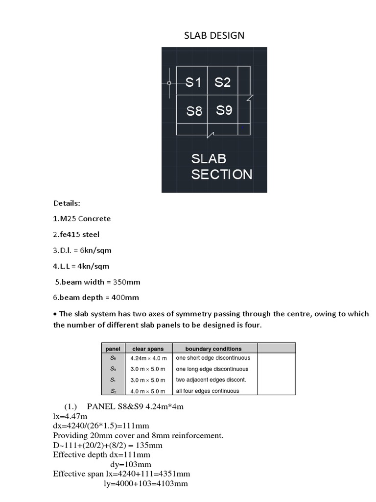 SLAB DESIGN FOR M25 CONCRETE AND FE415 STEEL | PDF | Building ...