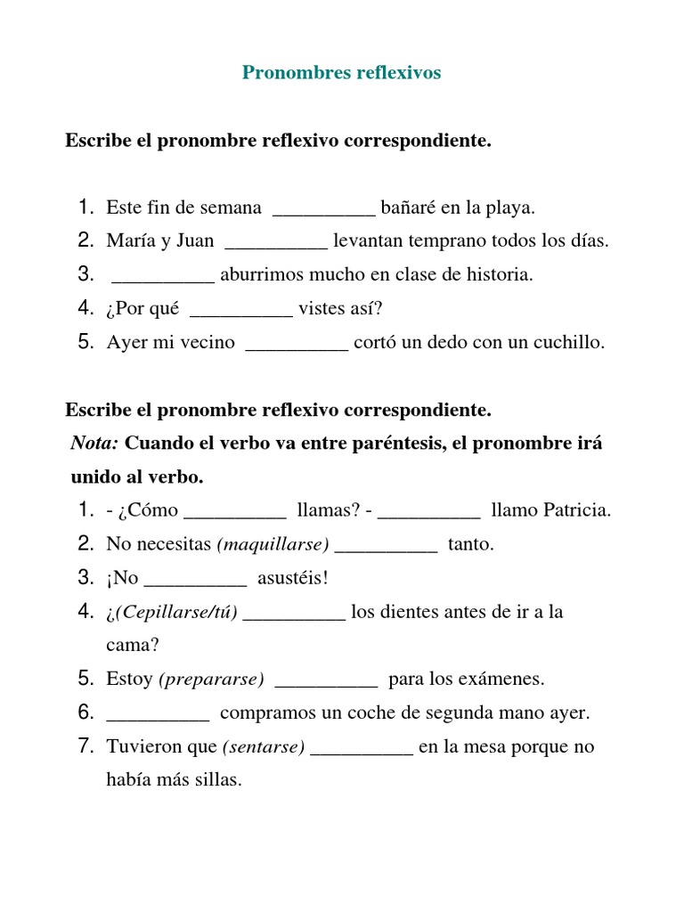 Pronombres Reflexivos | PDF