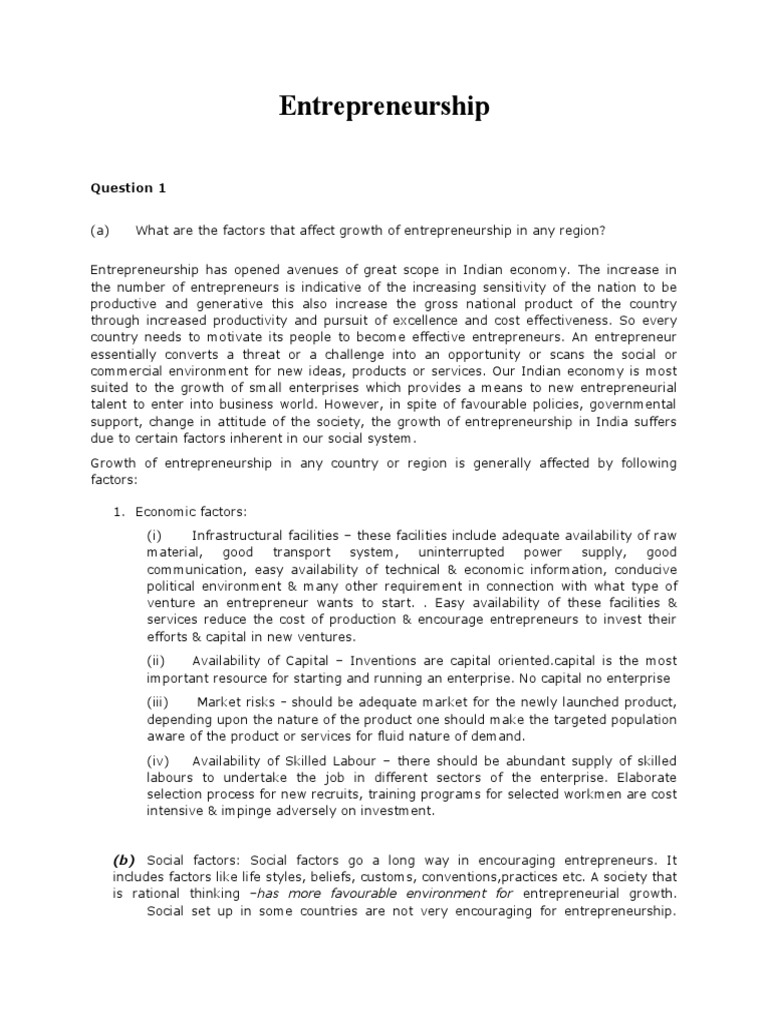Factors Affecting Entrepreneurship Growth | PDF | Entrepreneurship ...