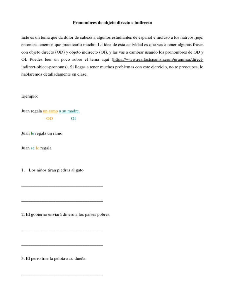 Pronombres de Objeto Directo e Indirecto | PDF