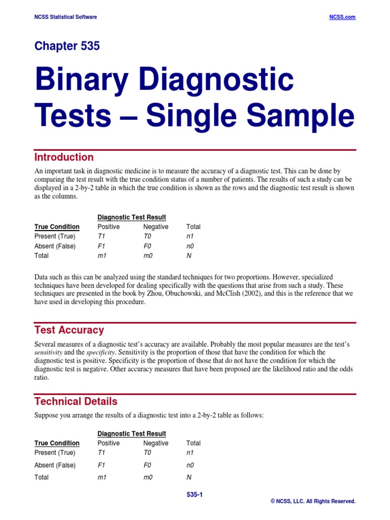 Binary Diagnostic Tests - Single Sample | PDF | Sensitivity And ...