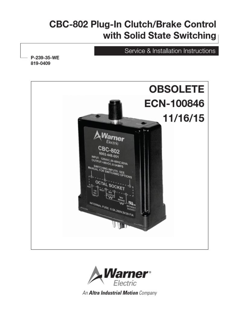 CBC-802 Plug-In Clutch/Brake Control With Solid State Switching | PDF ...