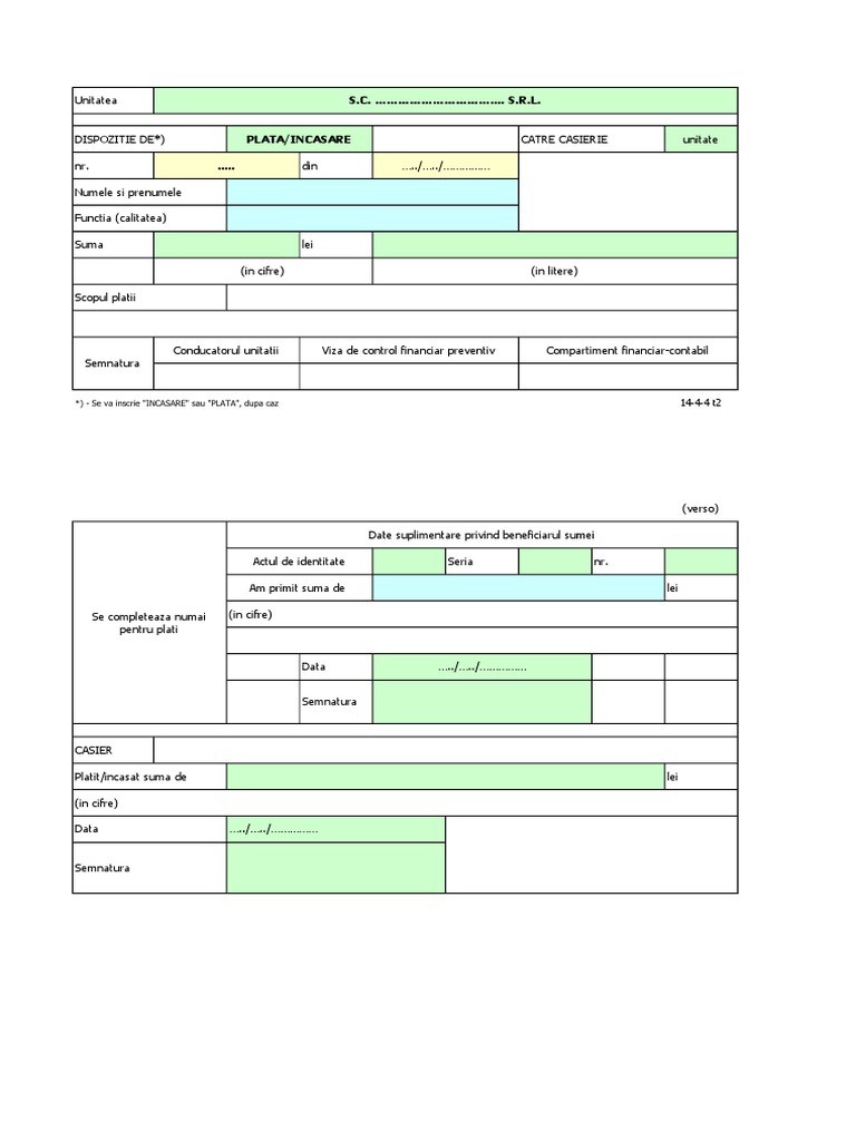 Model de - Dispozitie de Plata Sau Incasare | PDF