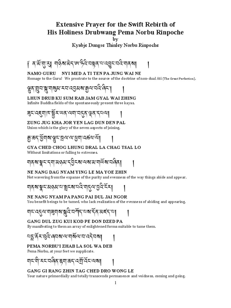 Swift Rebirth Prayers of Kyabje Pema Norbu Rinpoche | PDF | Himalayan ...