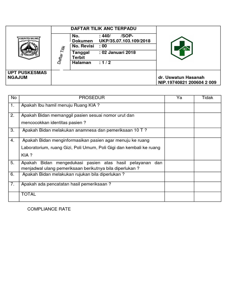 Daftar Tilik Anc Terpadu | PDF