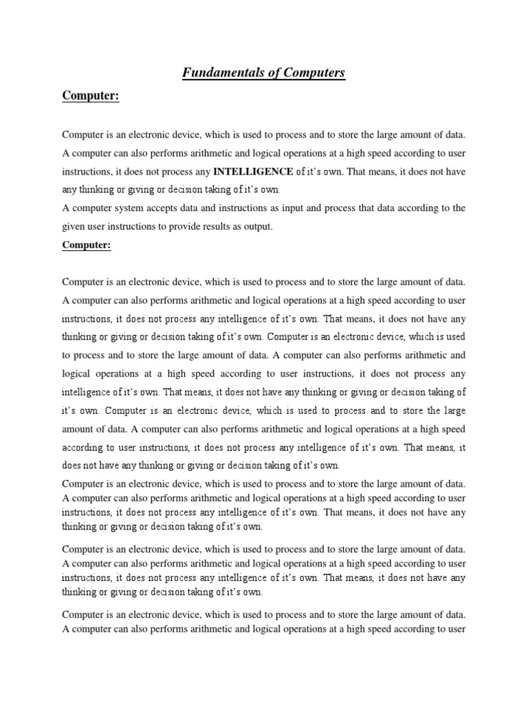 Fundamentals of Computers | PDF | Input/Output | Data