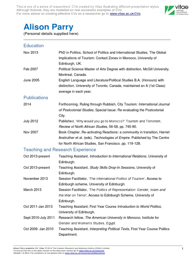 Alison Parry Academic CV Vitae 2014 | PDF | University | Postgraduate ...