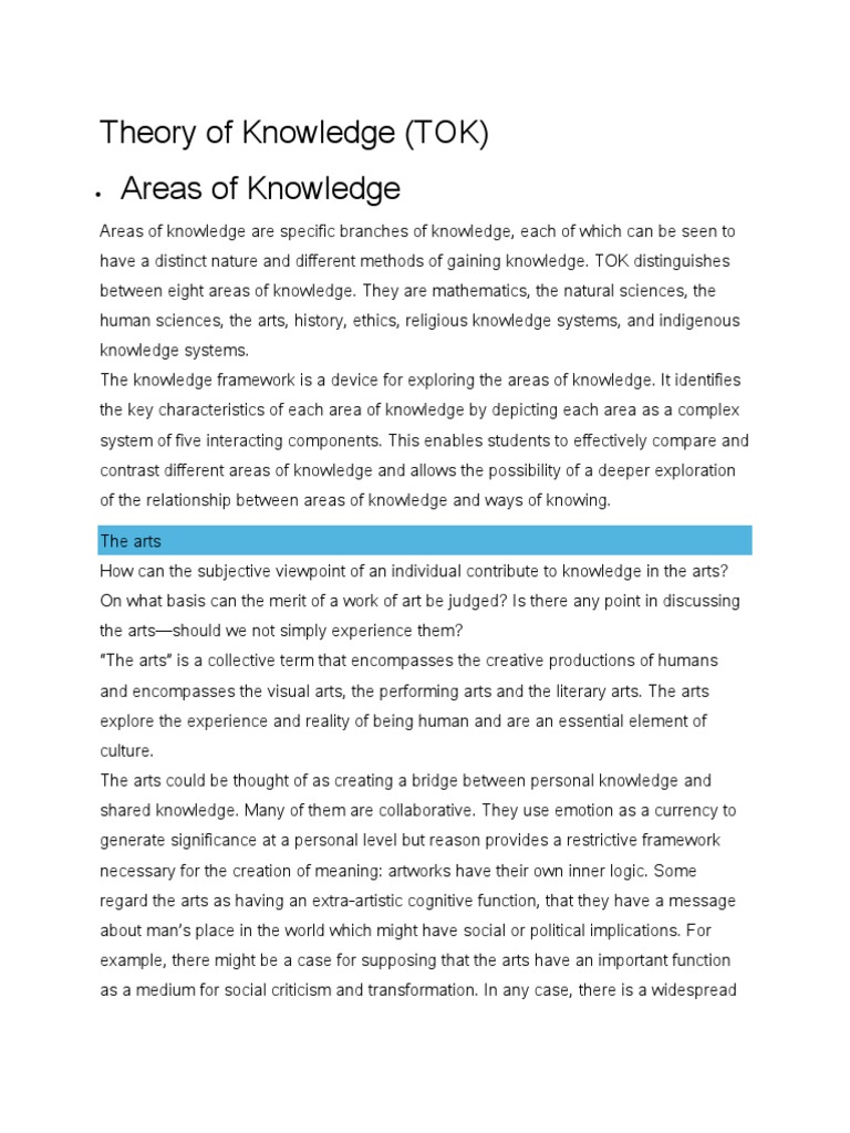 Exploring Areas of Knowledge in TOK | PDF | Science | Knowledge