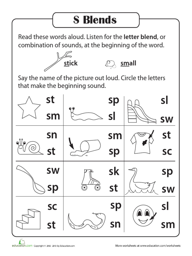 S Blends: Sound and Picture Practice | PDF