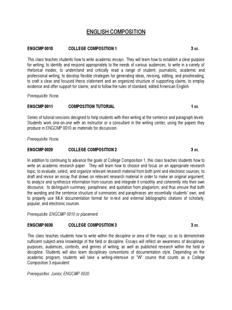 English Composition: ENGCMP 0010 College Composition 1 3 CR | PDF ...