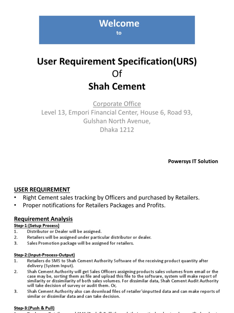 User Requirement Specification (URS) | PDF | Sales | Retail