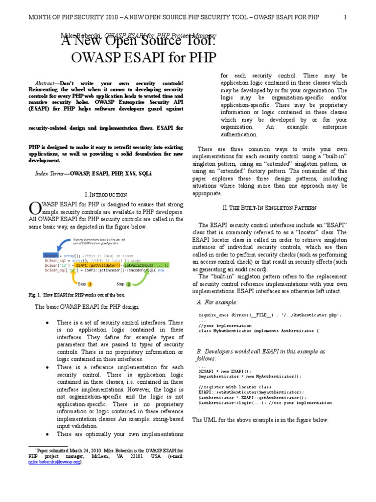 Esapi4php Paper Monthofphp2010 Newtool | PDF | Class (Computer Programming) | Php