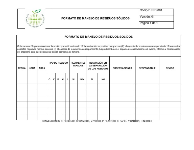 Formato de Manejo de Residuos Sólidos | PDF