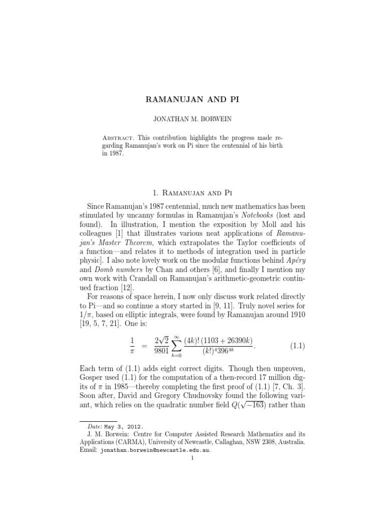 Ramanujan Pi | PDF | Pi | Teaching Mathematics