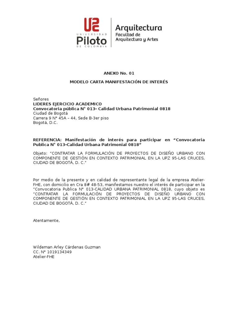 Carta de Manifestacion de Interes | PDF