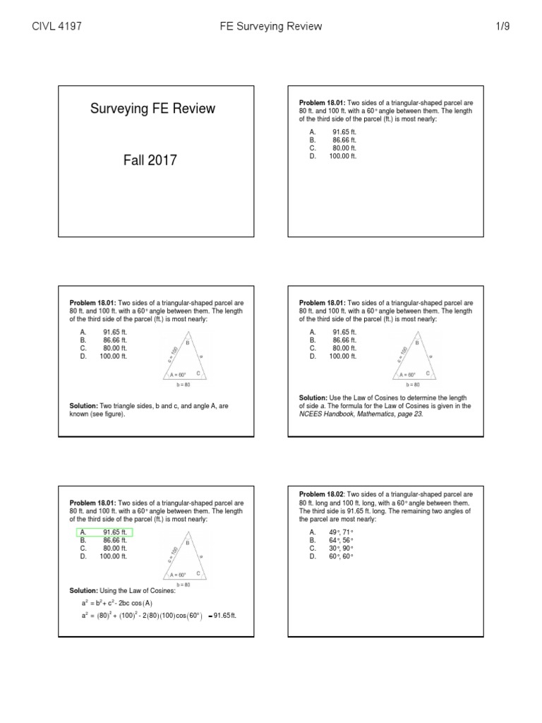 Surveying FE Review Exam - Solution | PDF | Trigonometric Functions ...