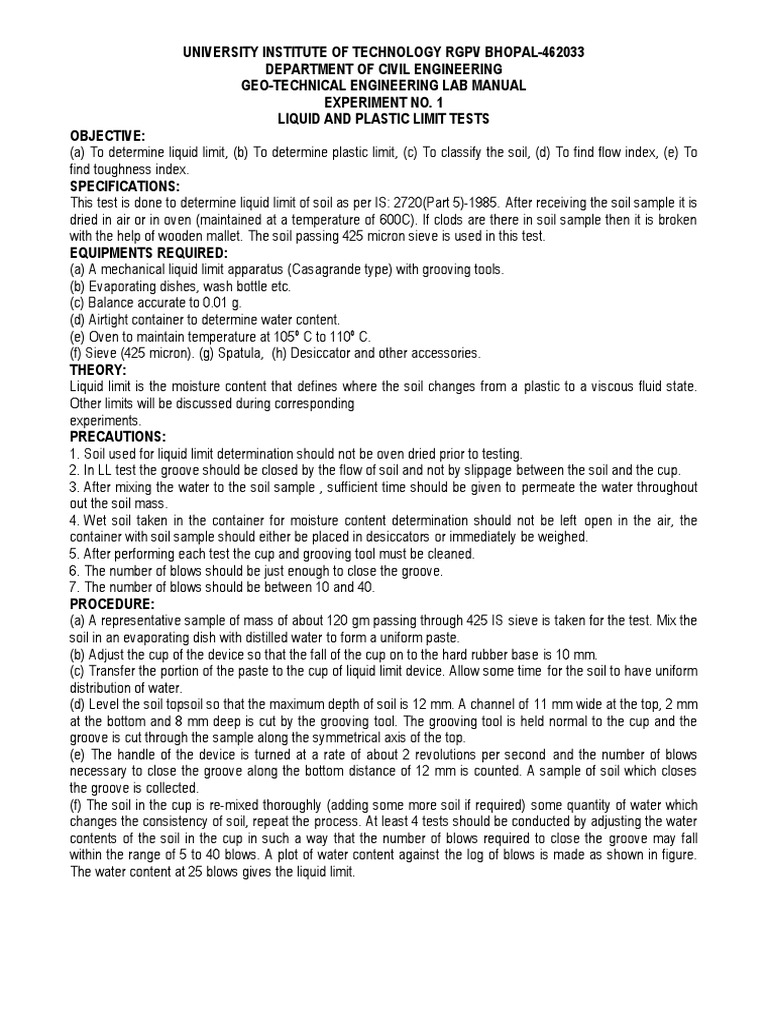 Geotechnical Engineering Lab Manual | PDF | Silt | Soil