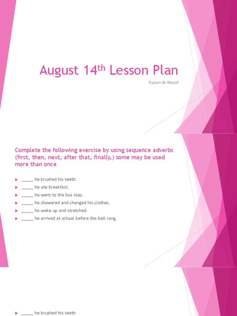 August 14th Lesson Plan | PDF | Language Arts & Discipline | Wellness