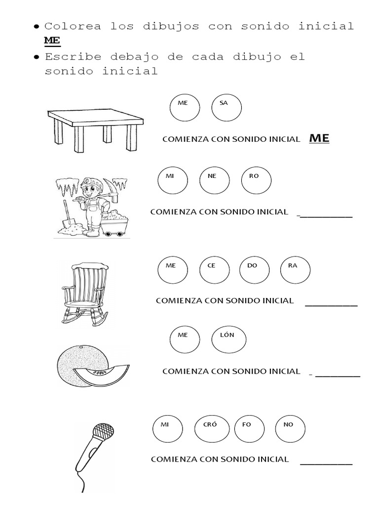 Actividades de Sonido Inicial ME | PDF
