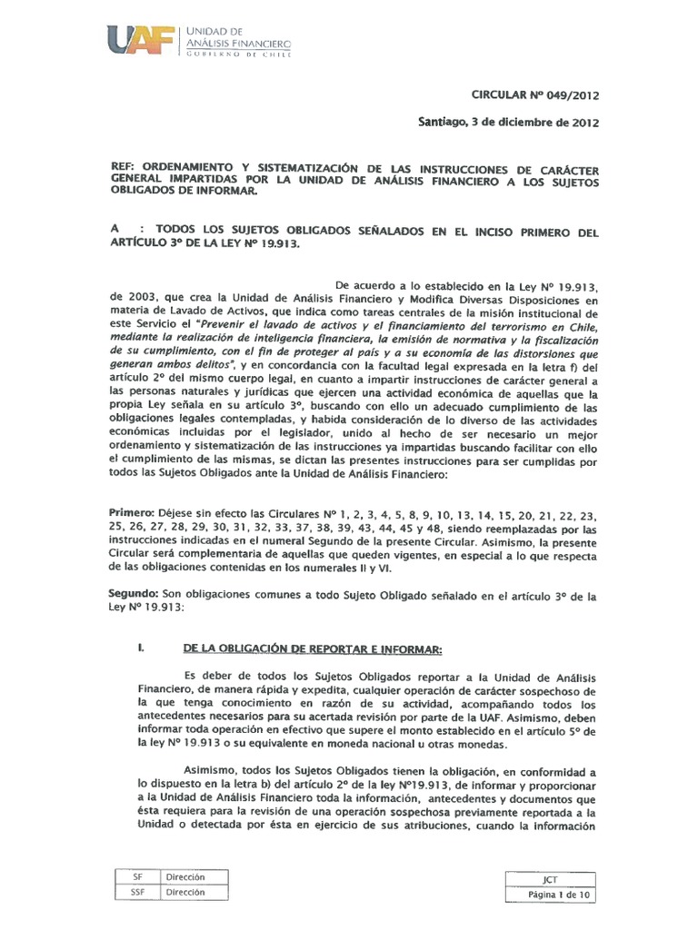 Circular - # - 49 - Ordenamiento - y - Sistematización - de - Instrucciones - UAF | PDF