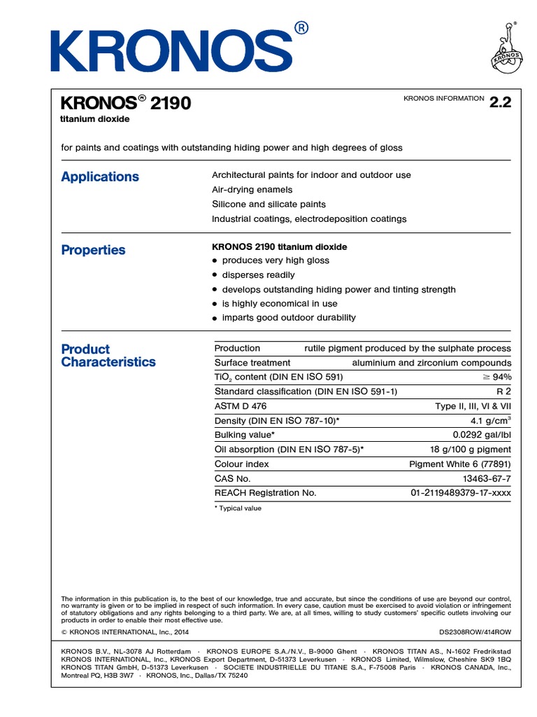 Kronos 2190 | Download Free PDF | Titanium Dioxide | Paint