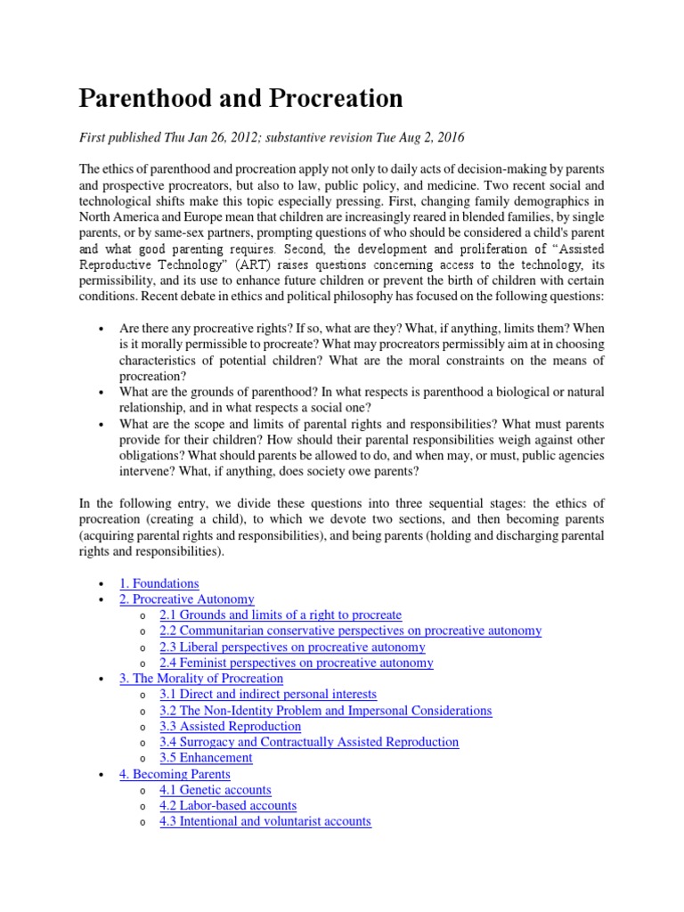Parenthood and Procreation | PDF | In Vitro Fertilisation | Surrogacy