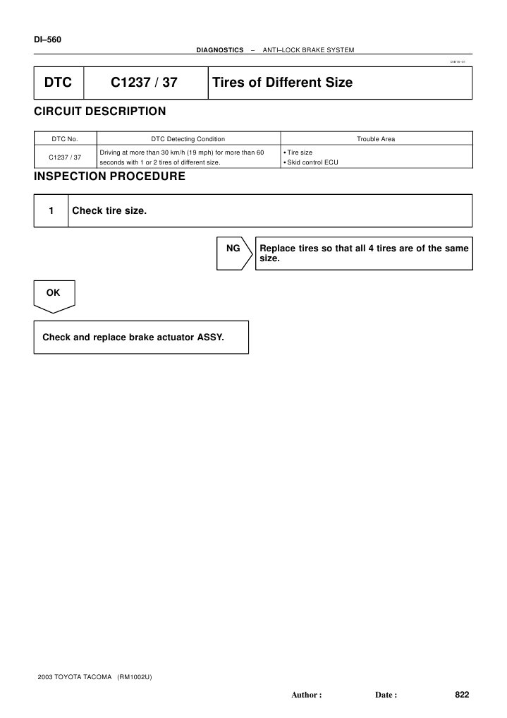 DTC C1237 / 37 Tires of Different Size: Circuit Description | PDF