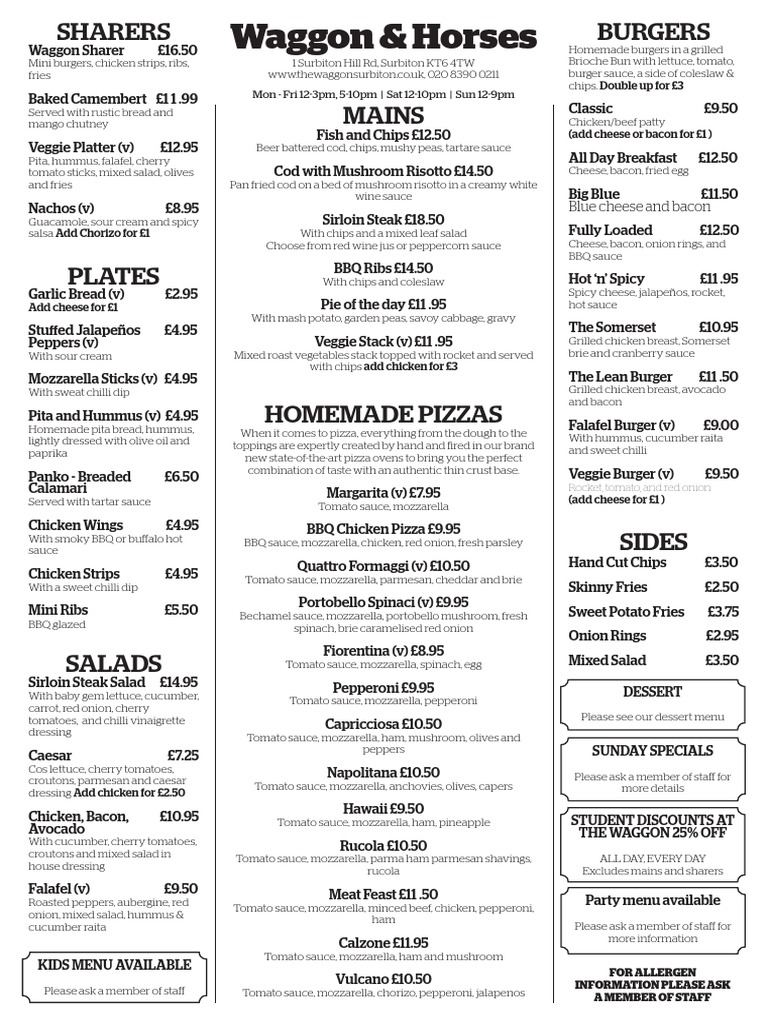 Waggon & Horses Menu Overview | PDF | Hamburgers | French Fries