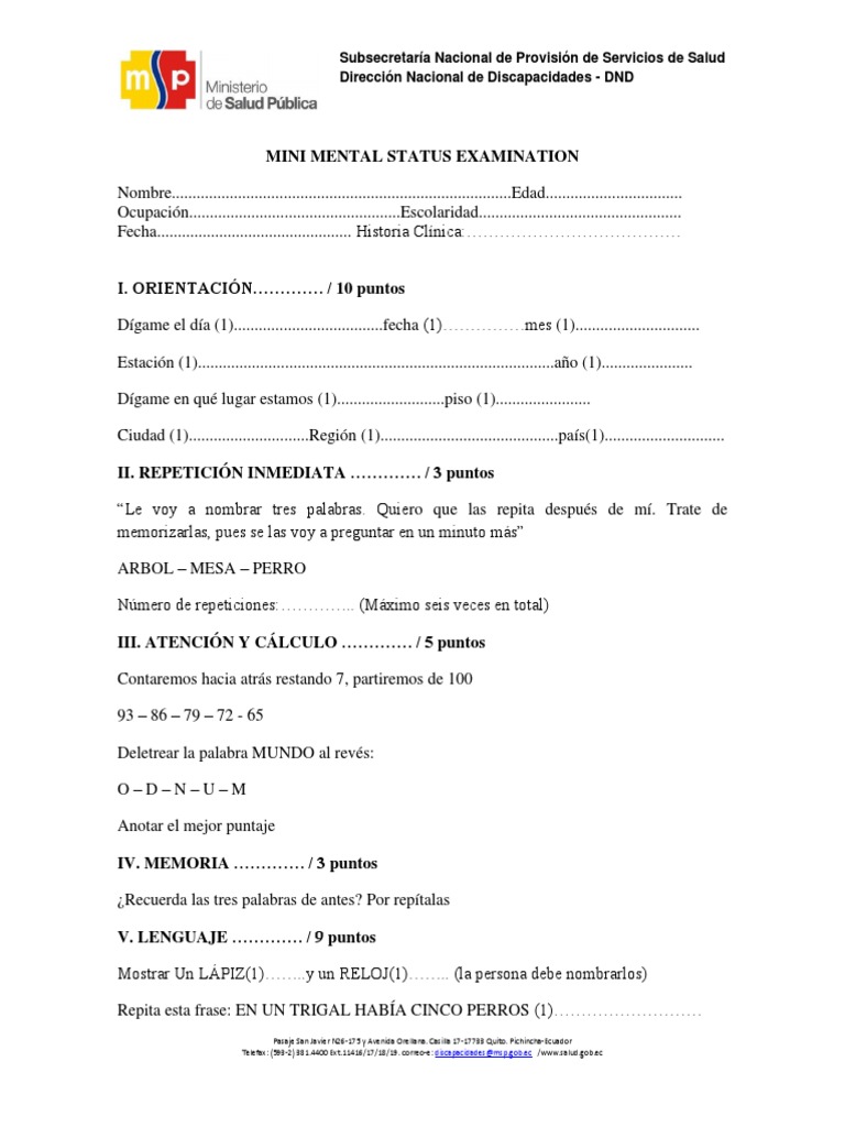 Mini Mental Status Examination | PDF | Ocio